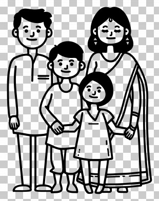 Indian Family - Happy Cartoon Family PNG