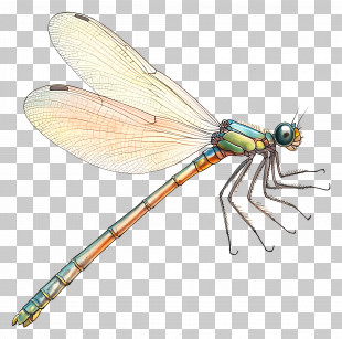 Dragonfly - Detailed Dragonfly With Transparent Wings PNG
