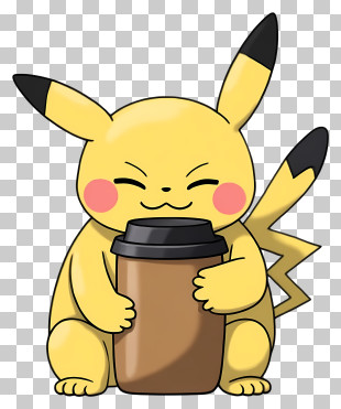 Pikachu - Pikachu Enjoying Coffee PNG